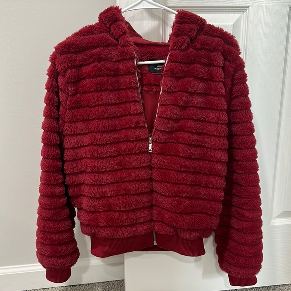 Jackets & Coats | Red Wine Fauxfur Coat | Poshmark